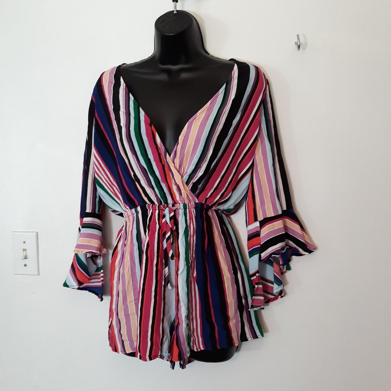 Express striped romper size extra small drawstring... - Depop