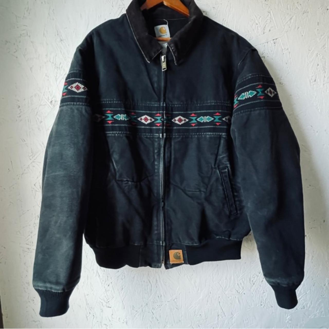 Carhartt Aztec Vintage 90s Zip up Chore Jacket... - Depop