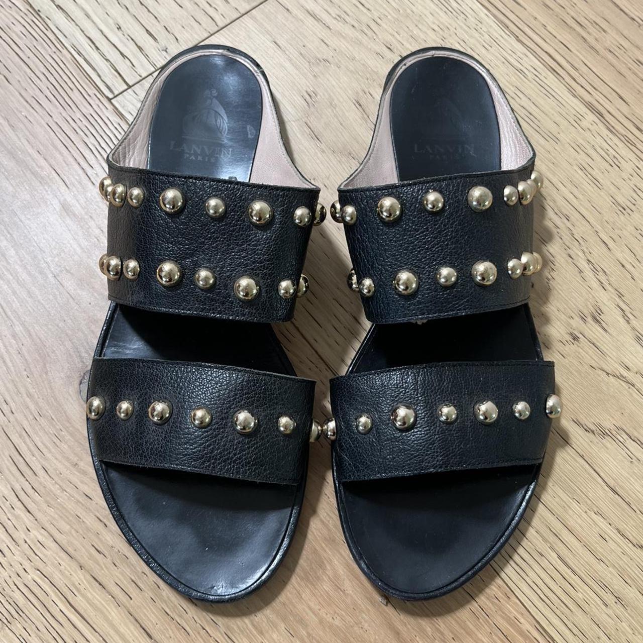 Lanvin Studded Slide Sandals gold studs black sz 39... - Depop