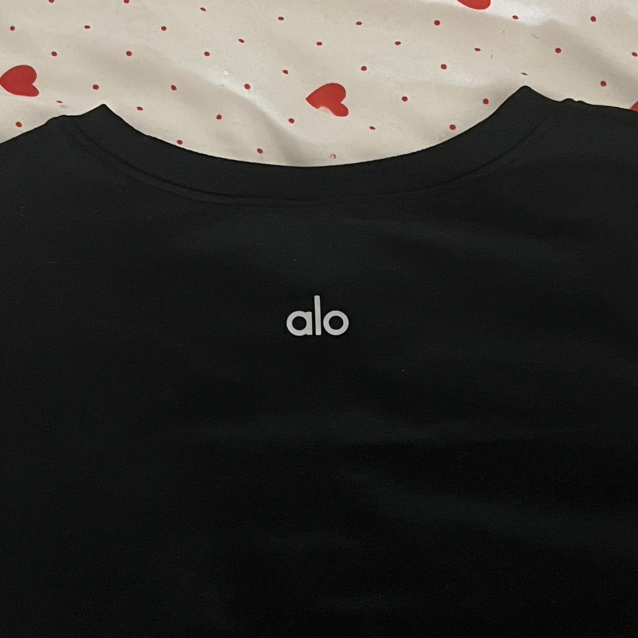 alo black tee worn once in good condition, depop... - Depop