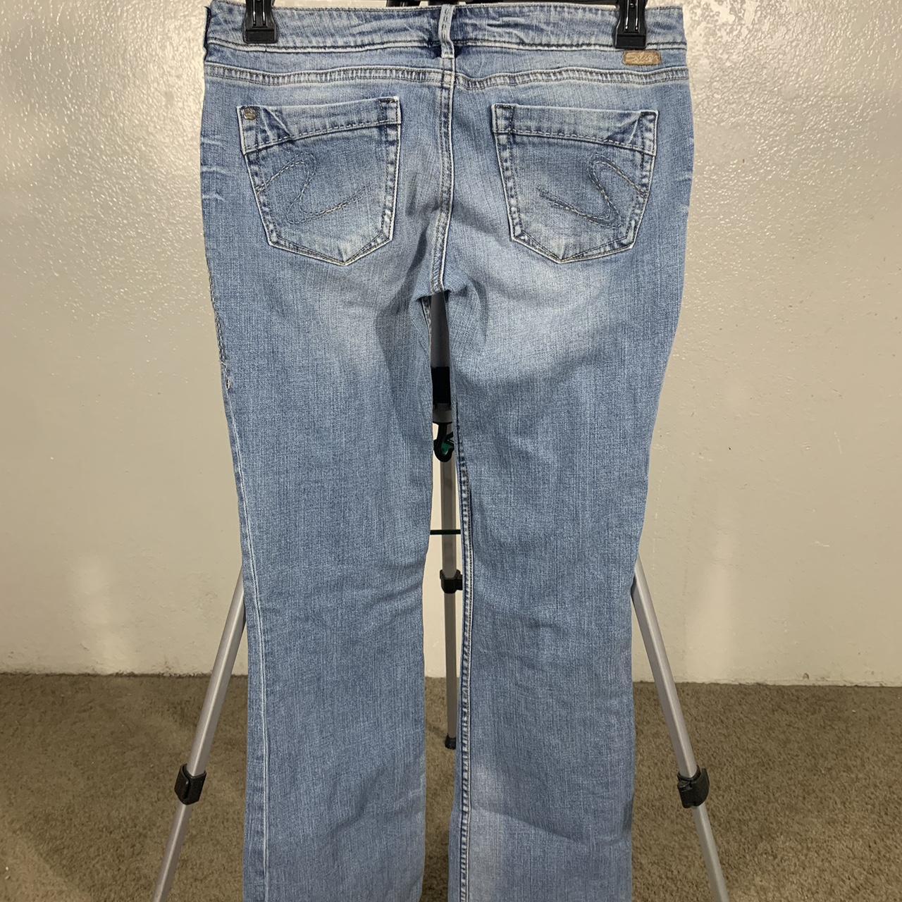 Womens Silver Blue Denim Boot Cut Jeans Size 29... - Depop