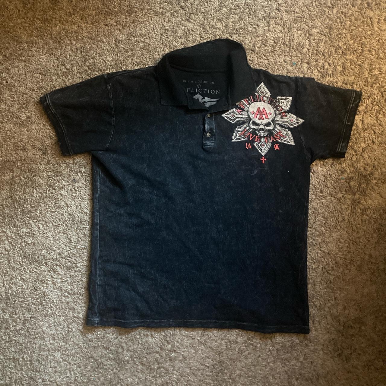 AFFLICTION RARE POLO TEE🧟🔥 Size XL can fit a... - Depop