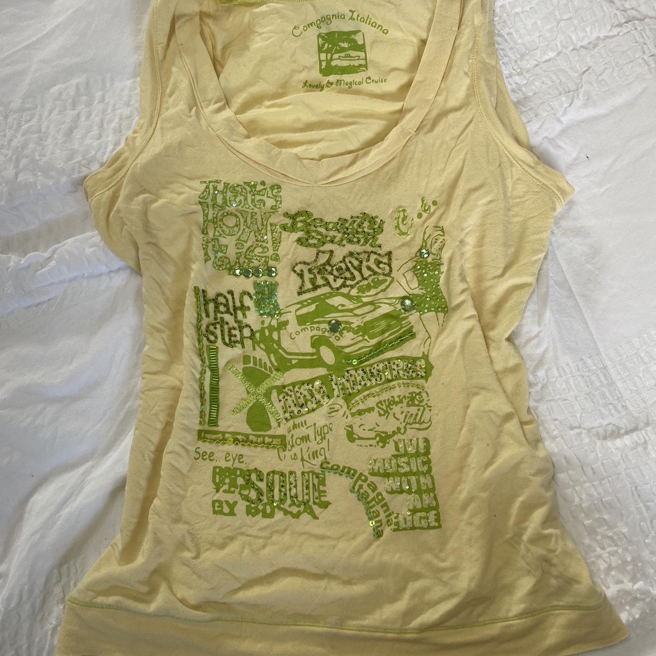 Vintage graphic cami light yellow and green fit... - Depop