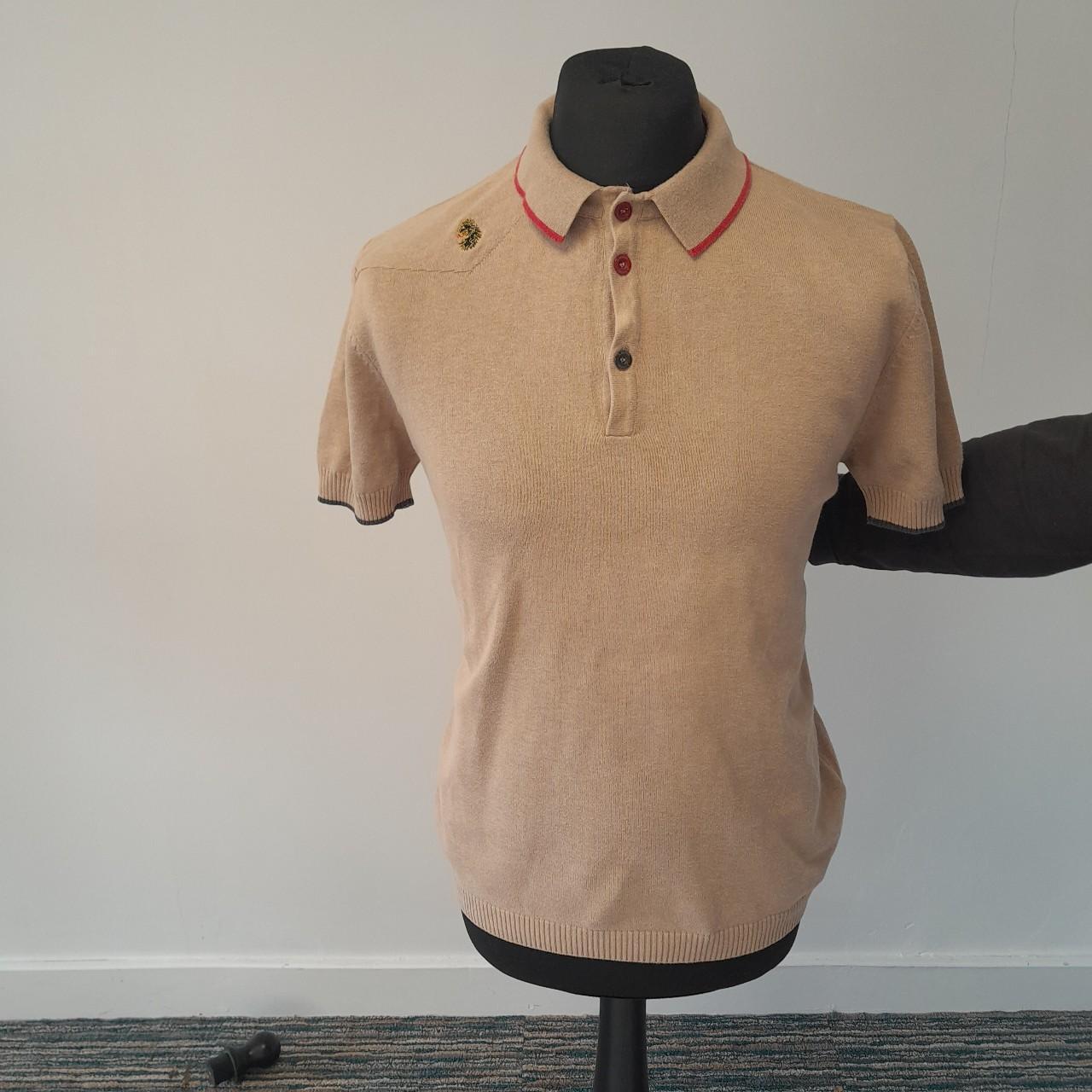 LUKE sand colourhort sleeve with red piping on... - Depop