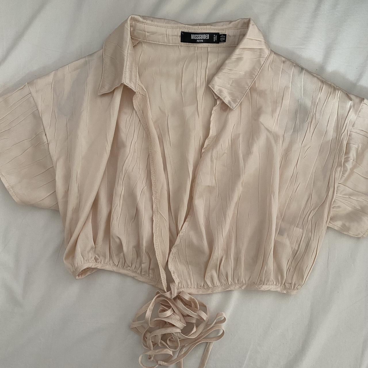 Missguided crop top with tie detail in champagne... - Depop