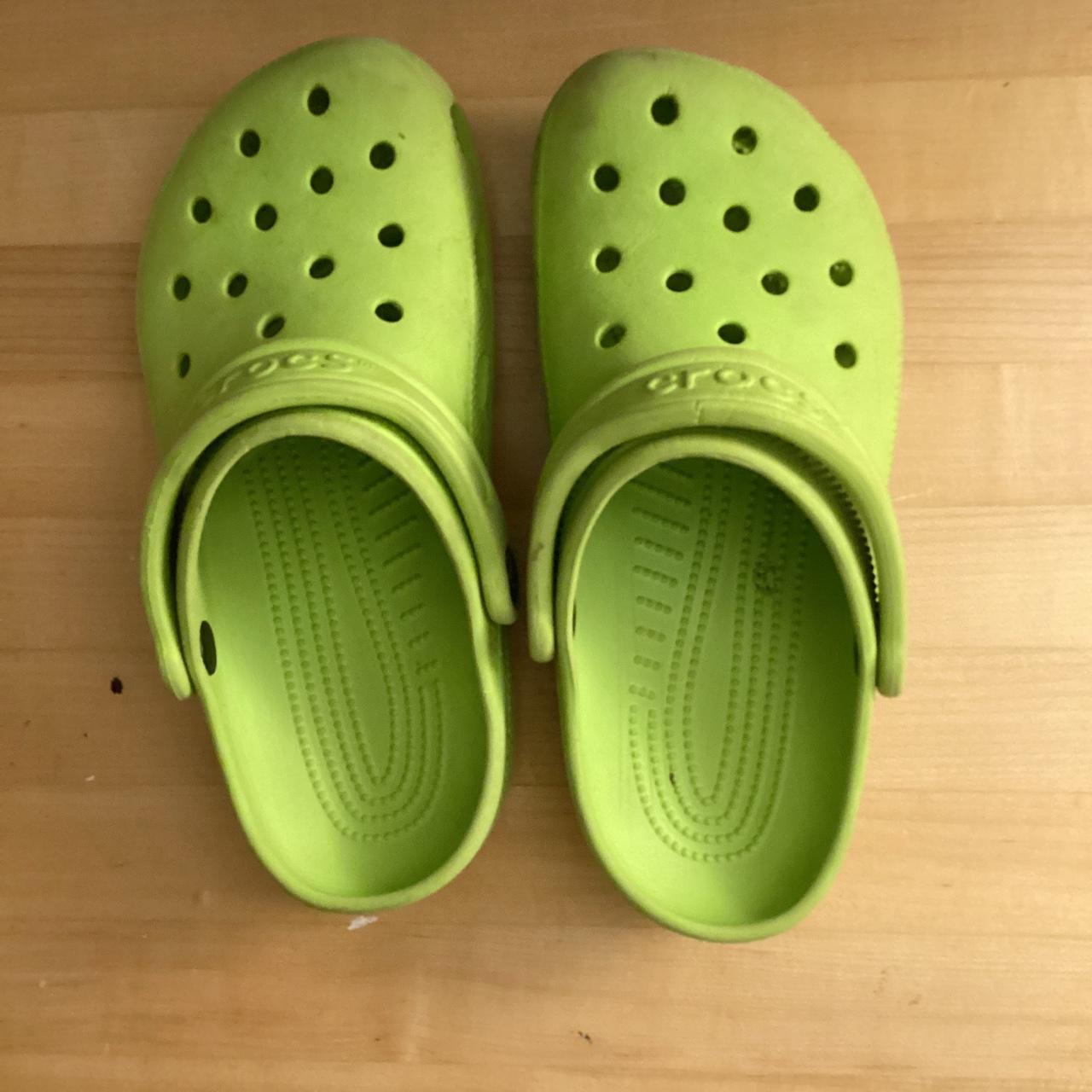 Bright green crocs Size Womens 6 Some blemishes... - Depop