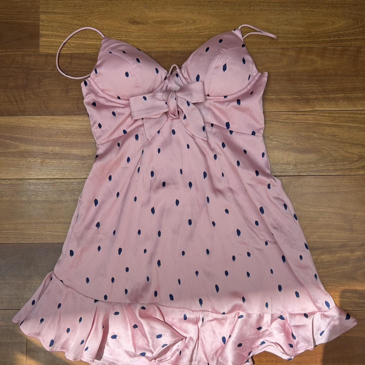 Satin pink polka dot mini dress. Never worn, in... | Depop