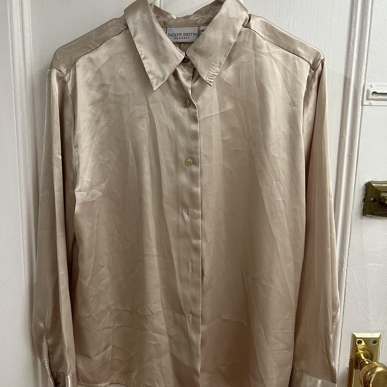 gold satin button up - Depop
