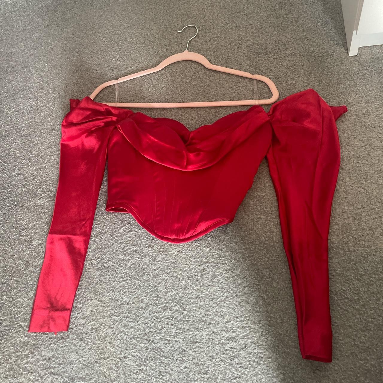 HOUSE OF CB RED SATIN CROP TOP SIZE SMALL WORN ONCE... - Depop