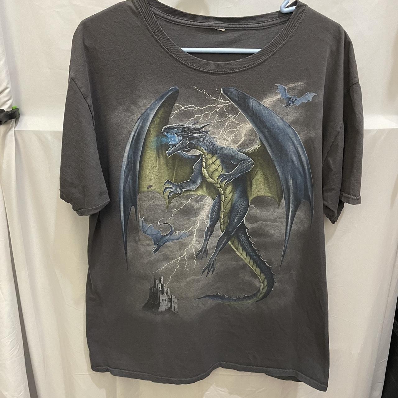 Large print dragons Y2K style. Cut tag, fits XL,... - Depop