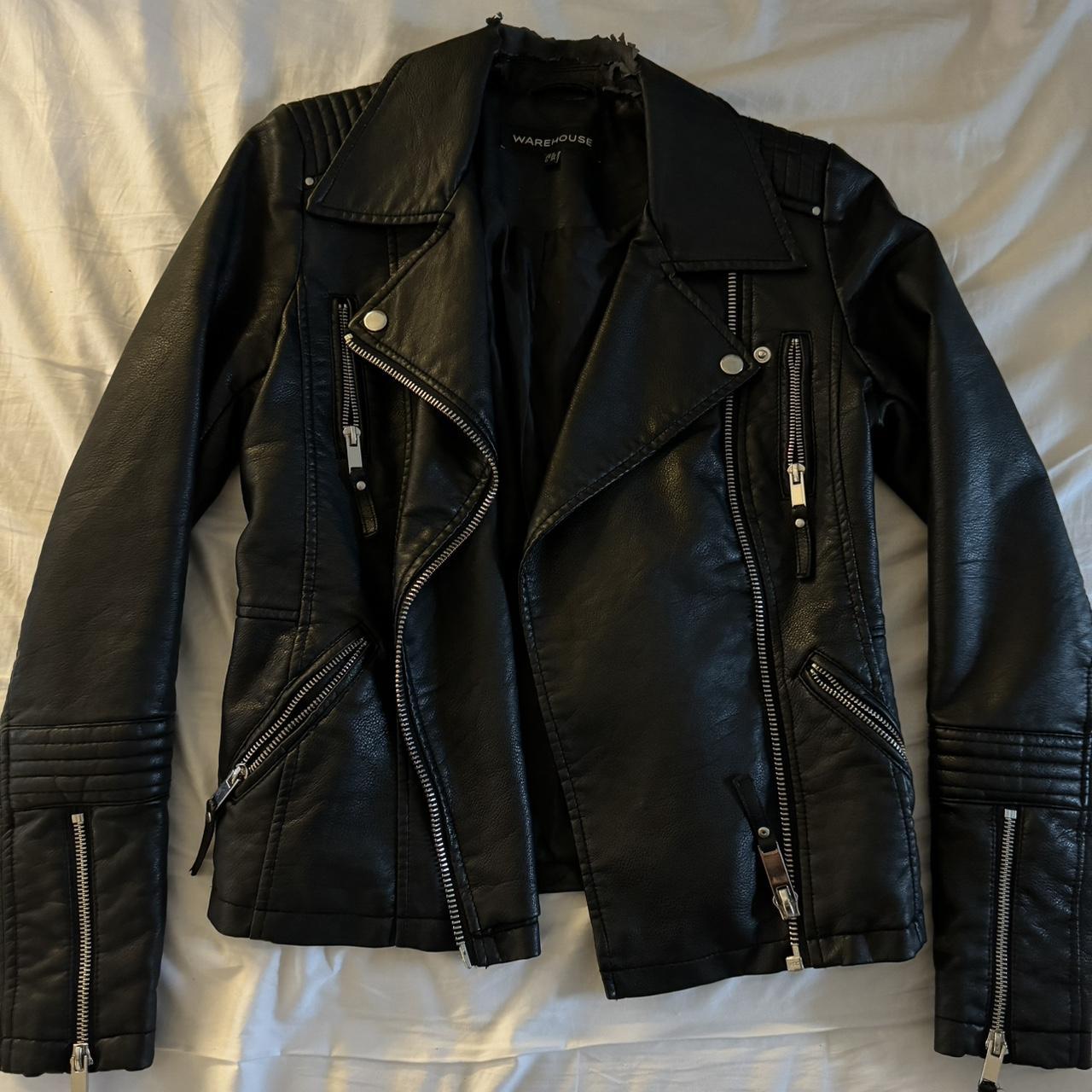 Warehouse leather jacket Worn on the neck,... - Depop