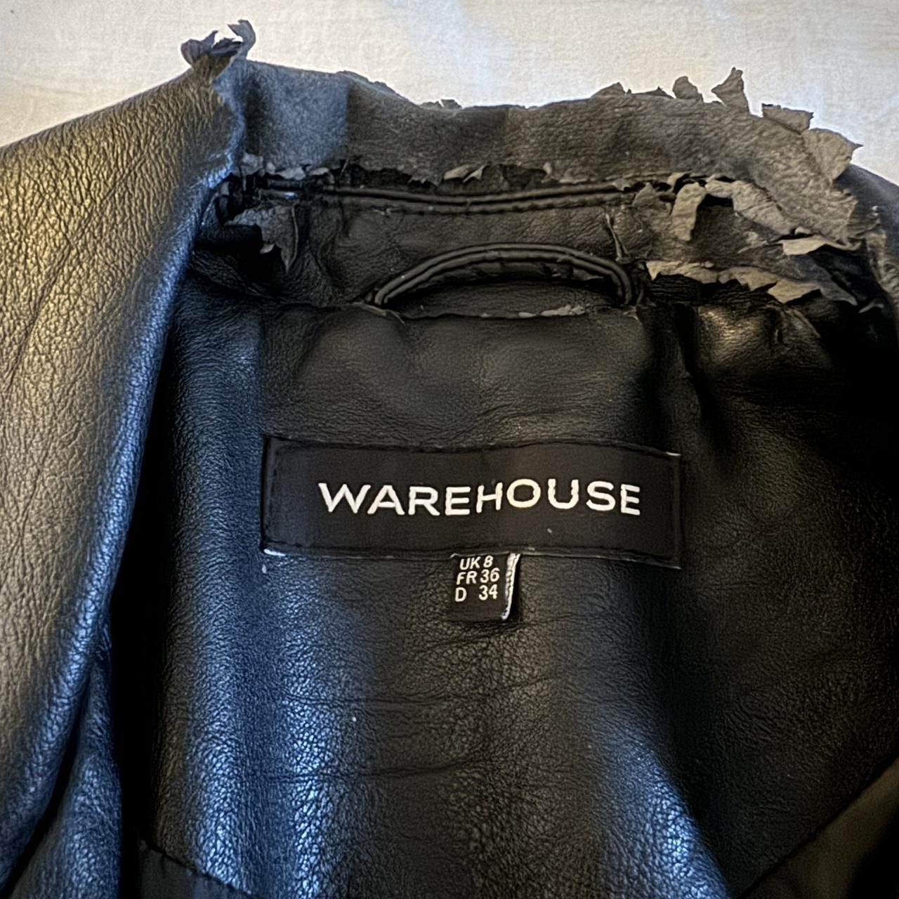 Warehouse leather jacket Worn on the neck,... - Depop