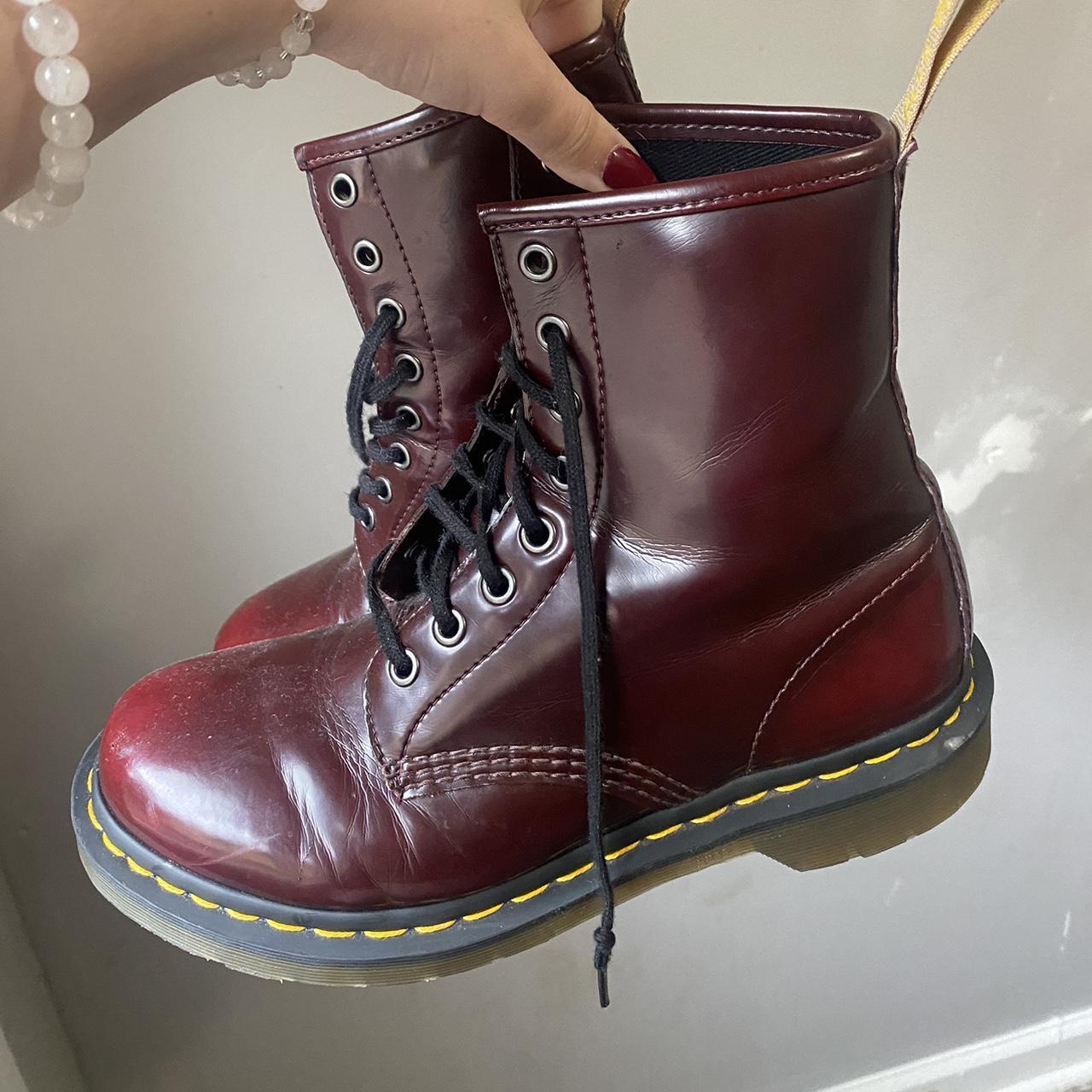 1460 vegan cherry red docs lightly worn, some... - Depop