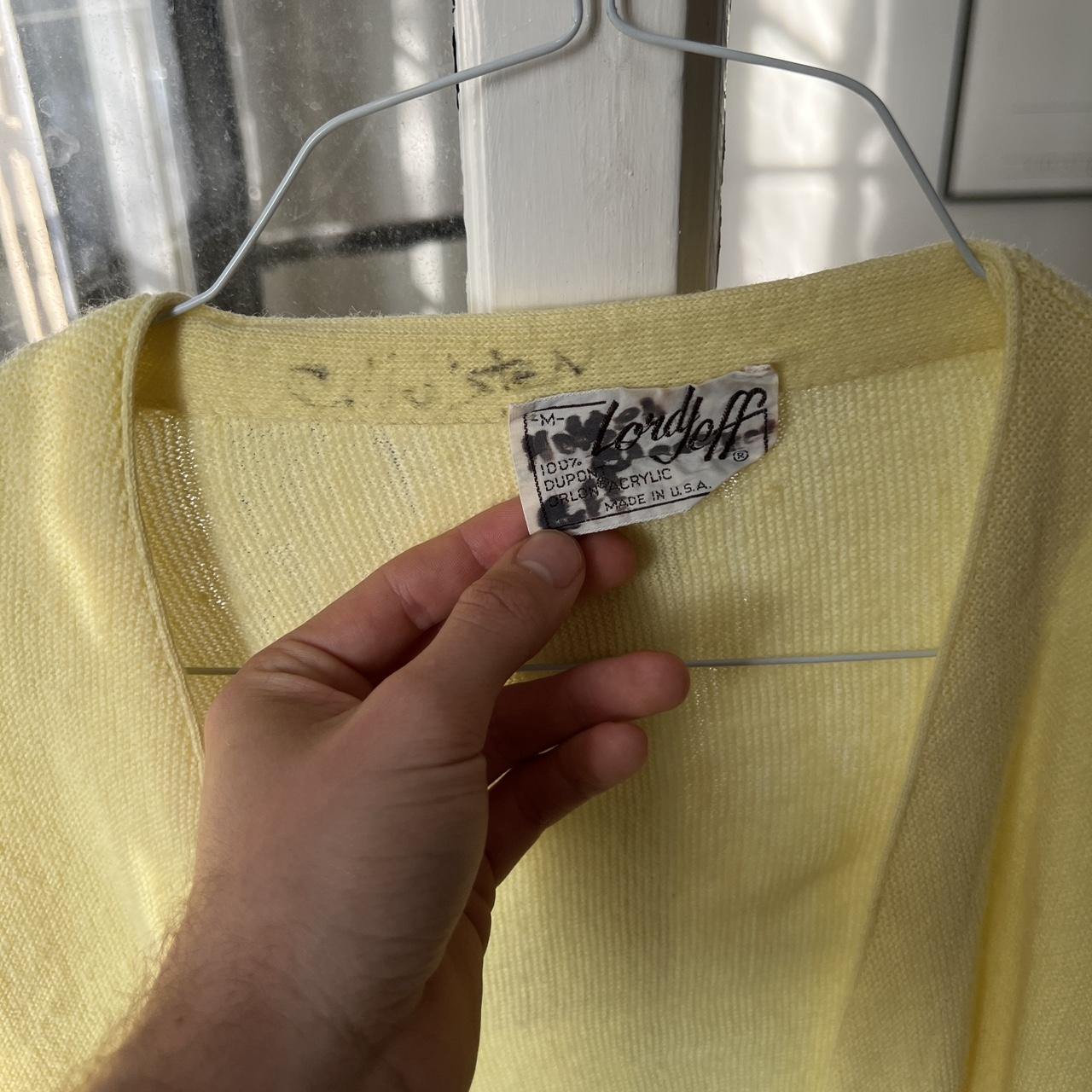 vintage yellow cardigan sharpie on tag/collar. not... - Depop