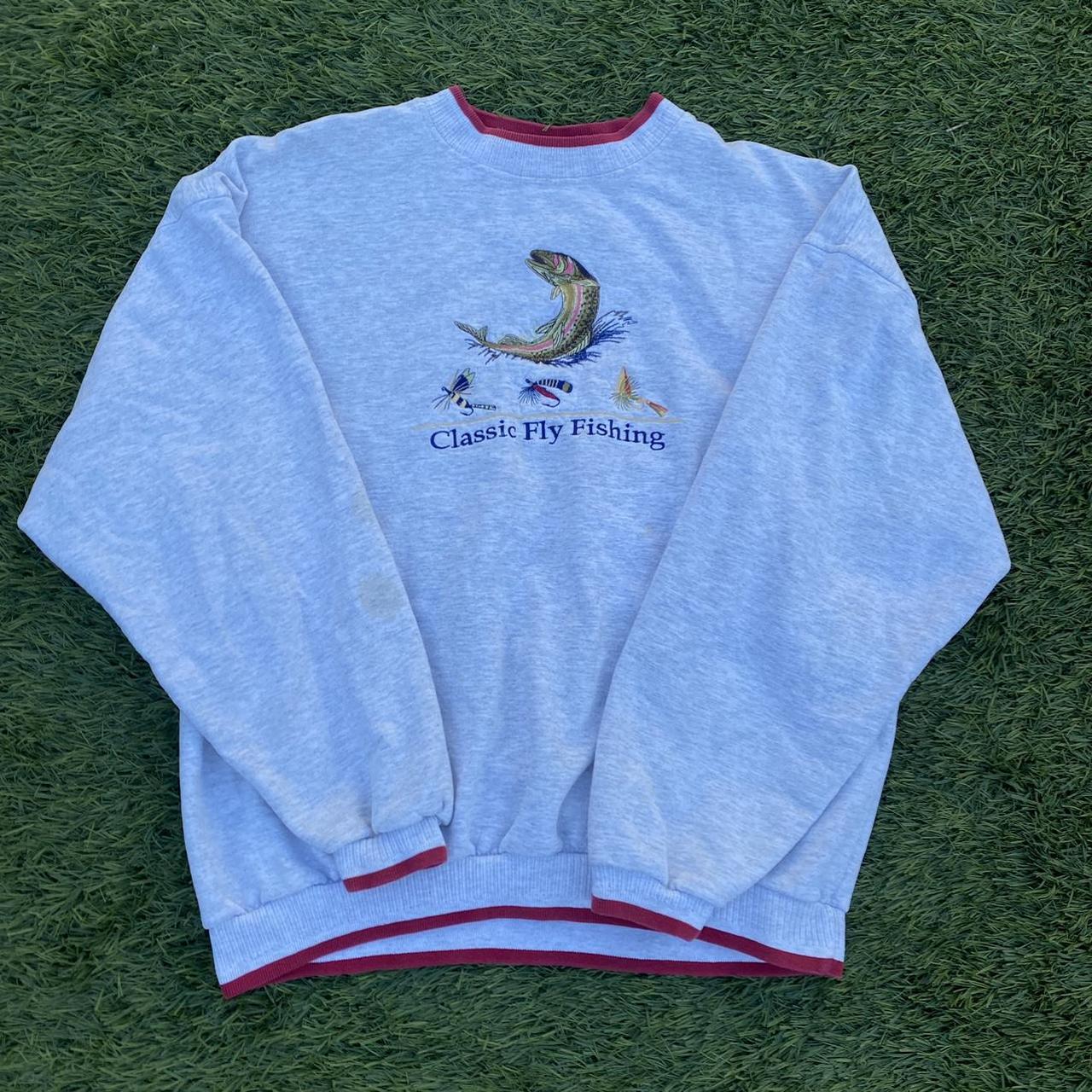 Embroidered Classic Fly Fishing Sweater Size... - Depop
