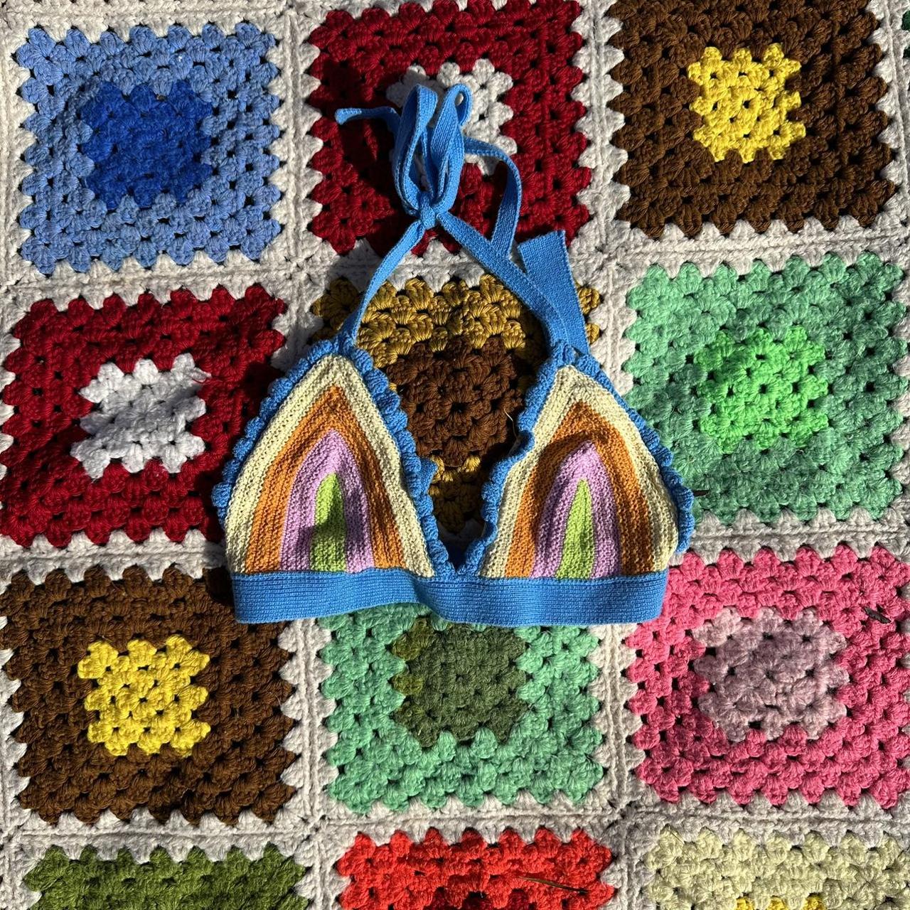 Colorful crochet bralette, flattering for bigger... - Depop