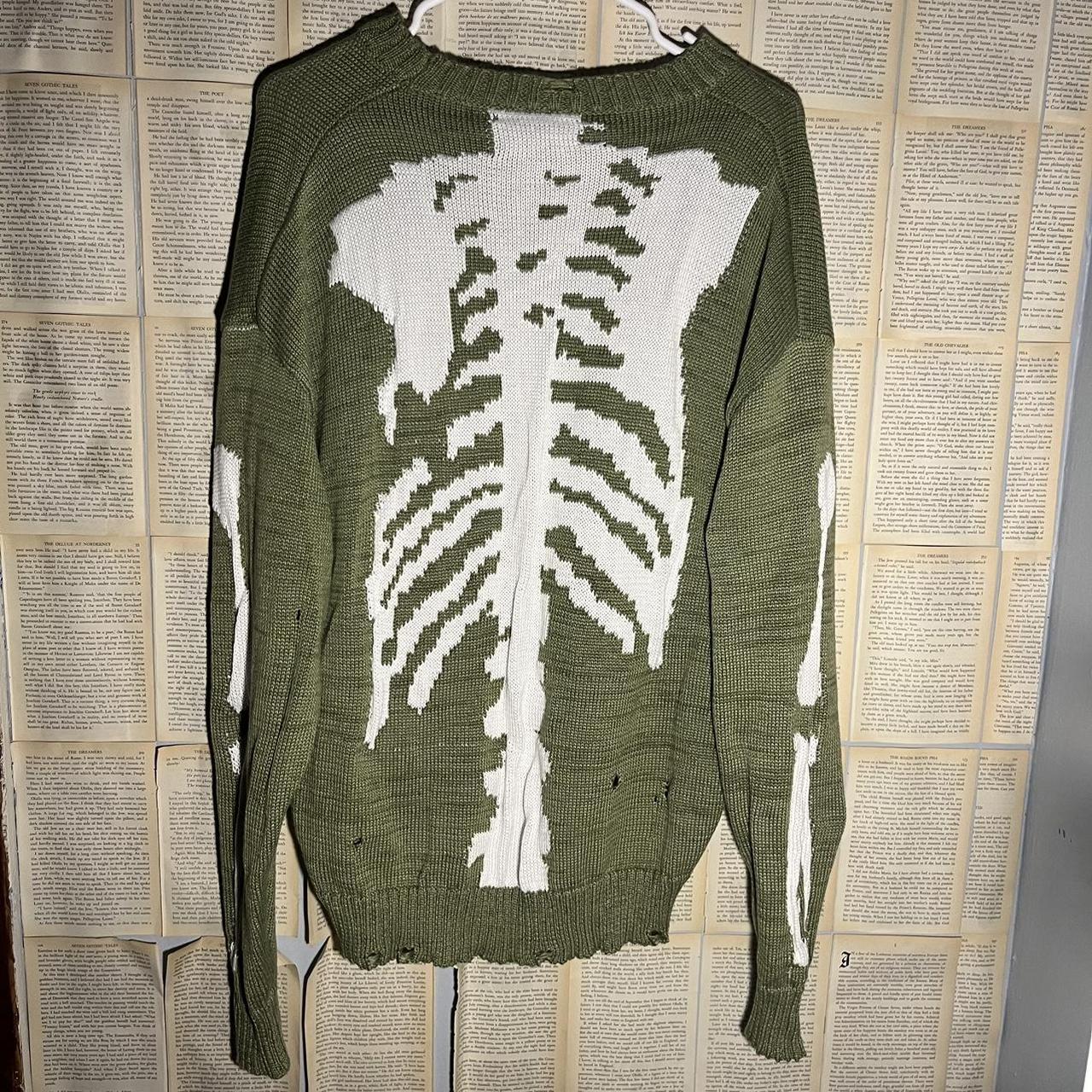 Green grunge skeleton bones knit sweater 🩻 From... - Depop