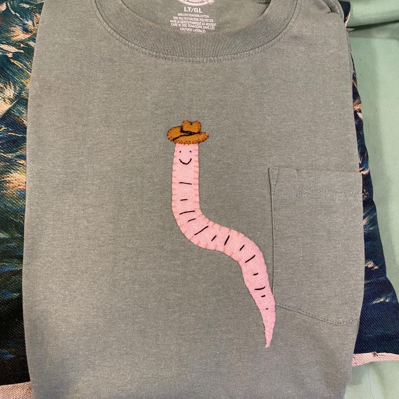 Cowboy worm appliqué shirt! It is a Large Tall by a... - Depop