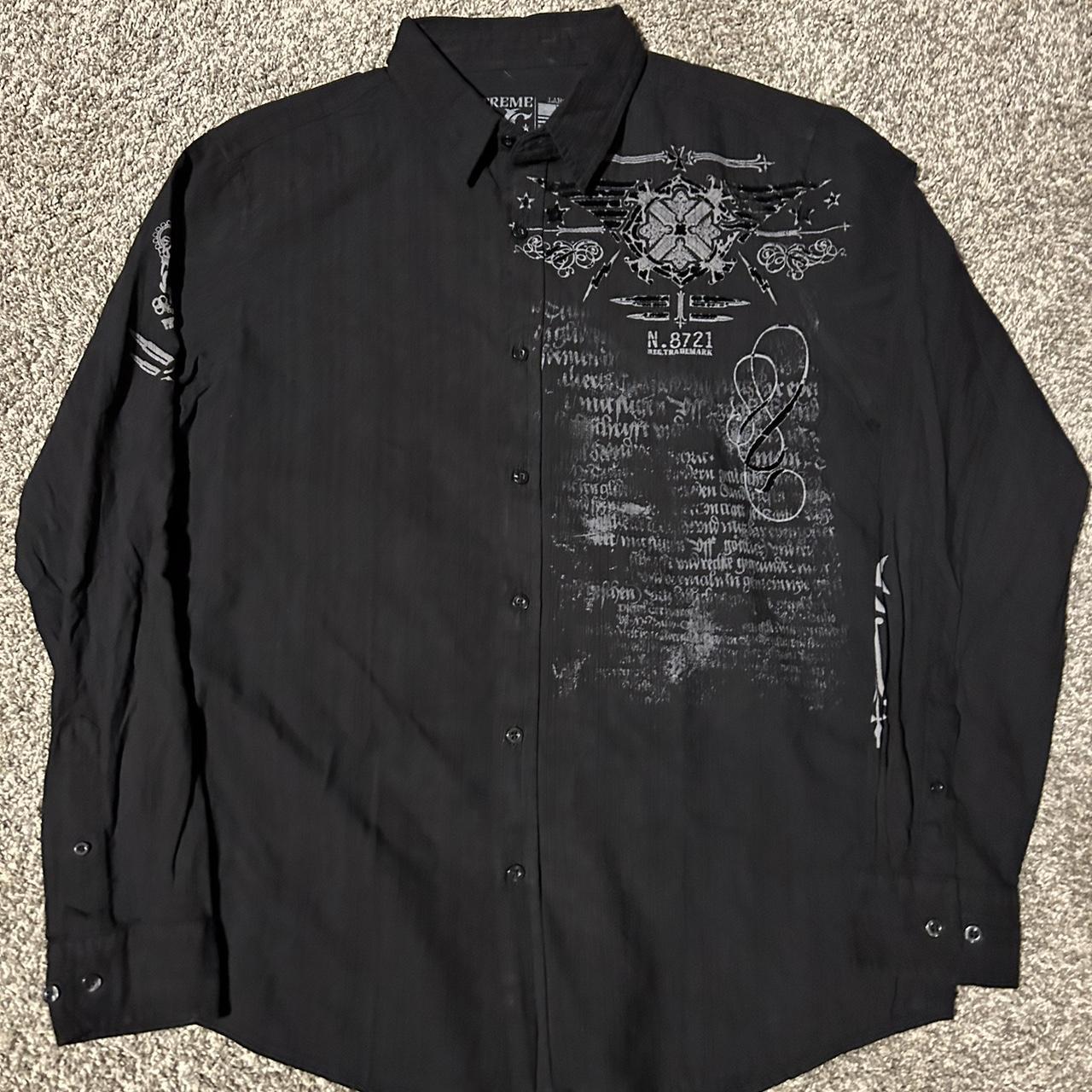 black xtreme couture button up with cool front and... - Depop