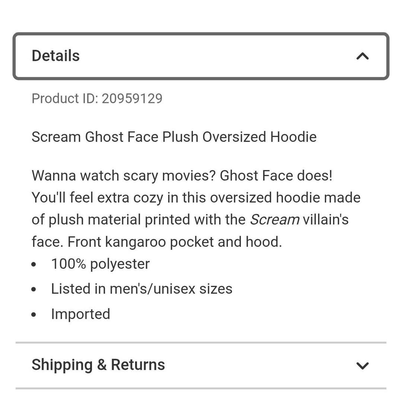 ghost face plush hot topic scream halloween hoodie... | Depop