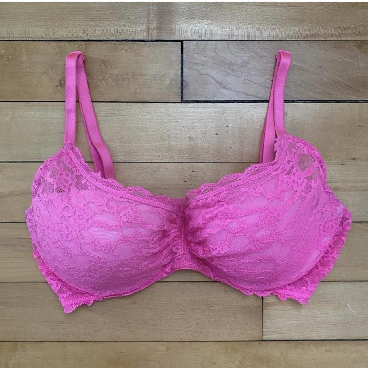 Victoria’s Secret Lined Demi Hot Pink Lace Bra 32D -... - Depop