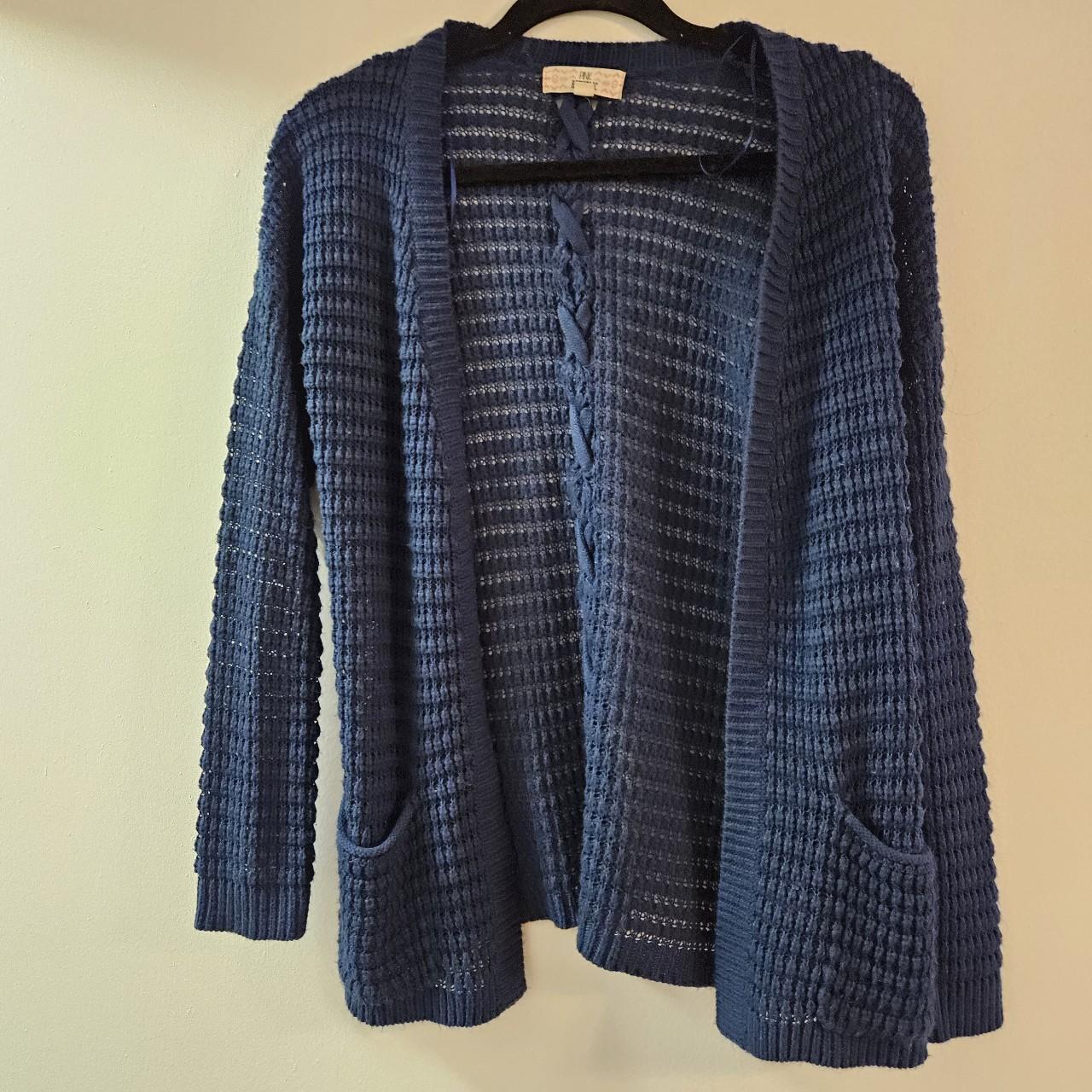 Pink republic blue cardigan with crochet cross... - Depop