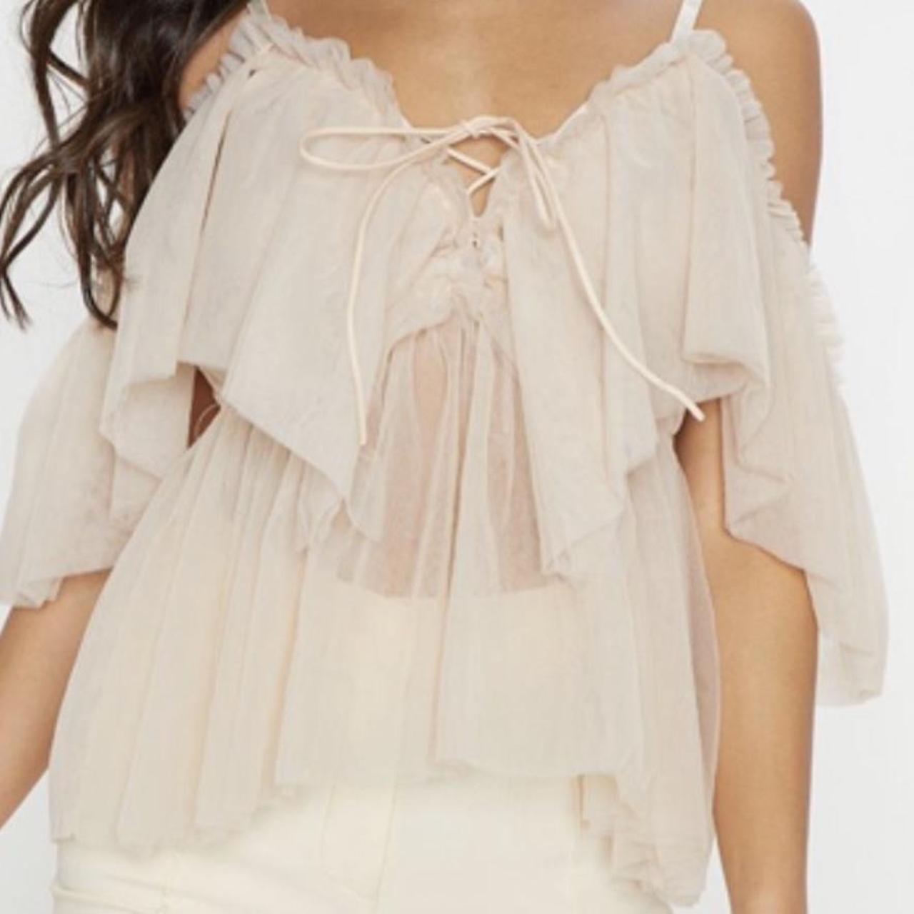 Beige mesh top plt Bought for 20 Worn a couple of... - Depop