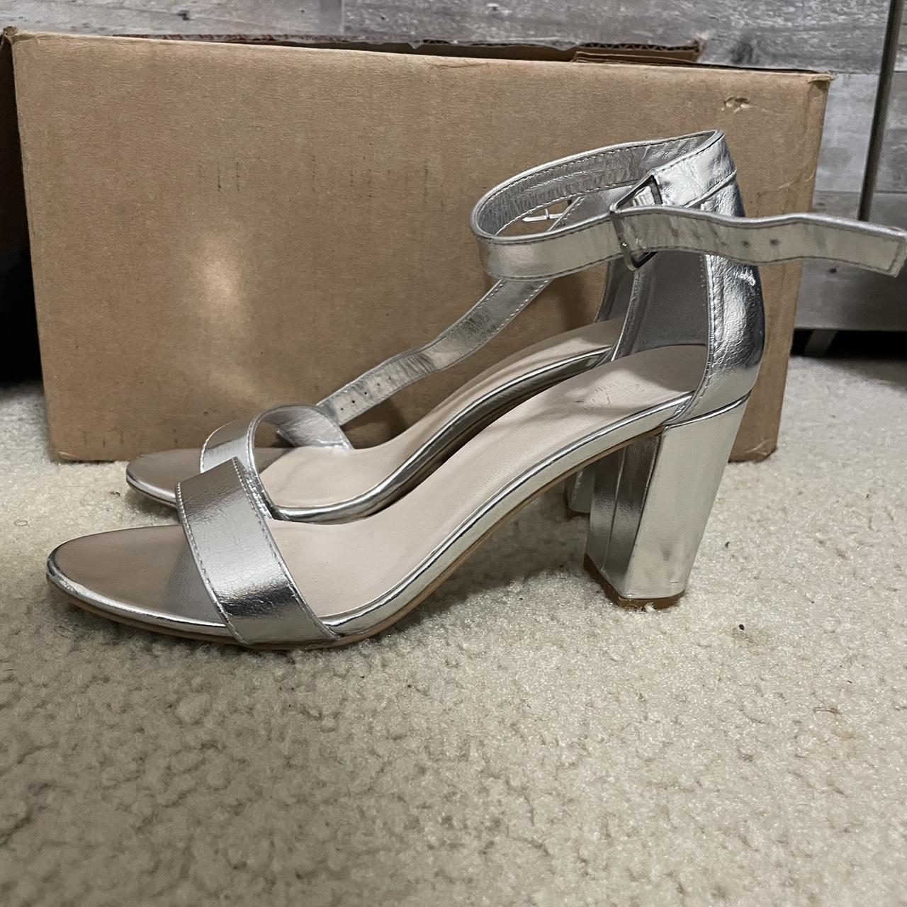 Sliver block heels Davids bridal Worn Scratches and... - Depop
