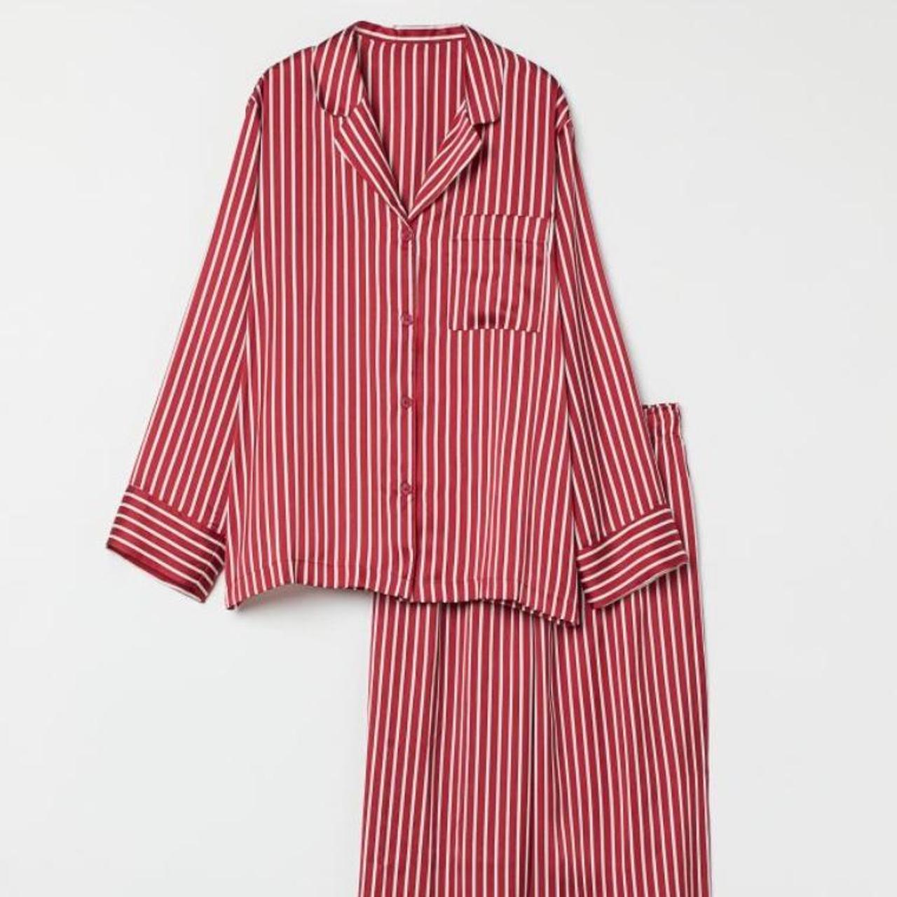 red and white striped satin pajamas. only worn once!... - Depop