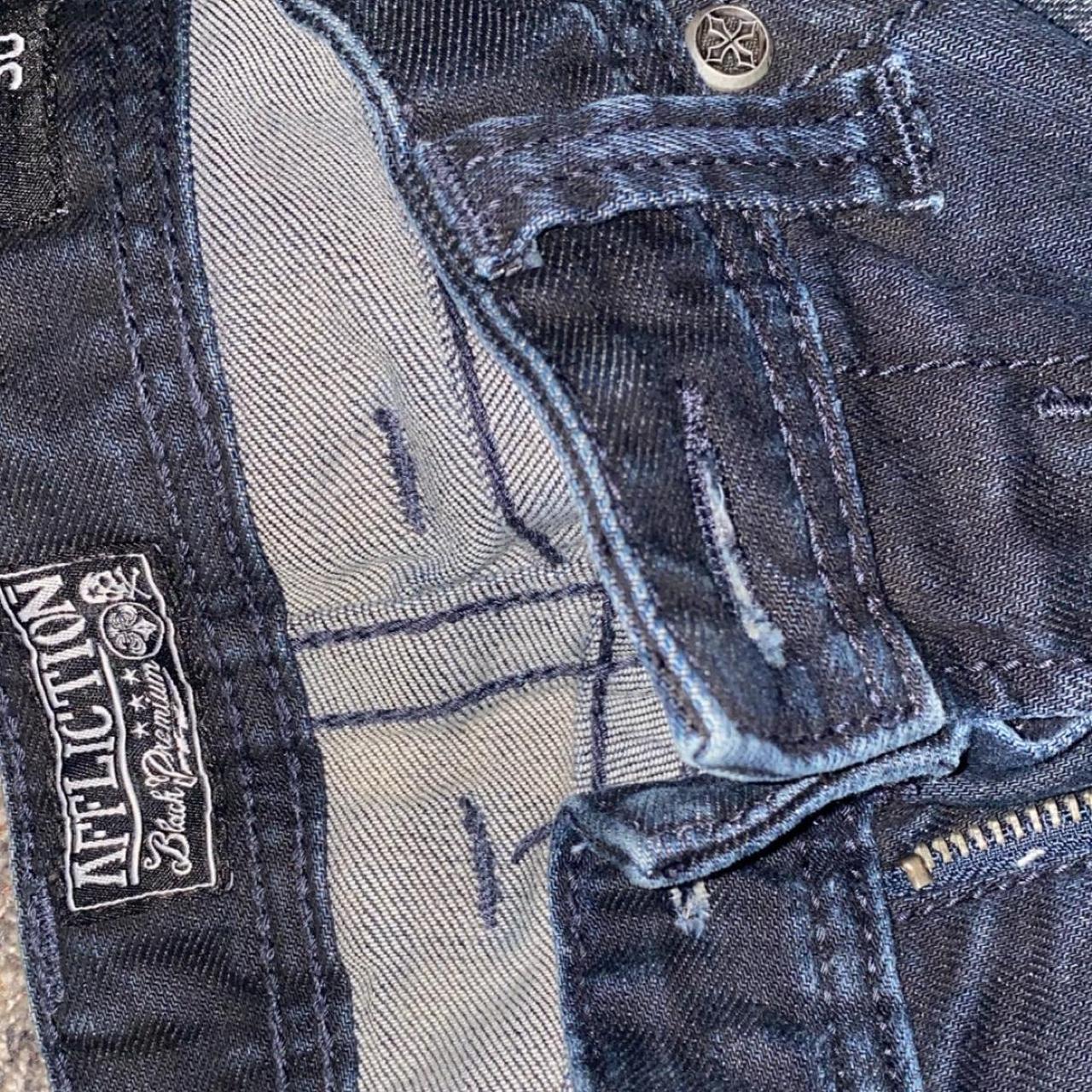 affliction jeans size 30 fits a 32 flaws missing... - Depop