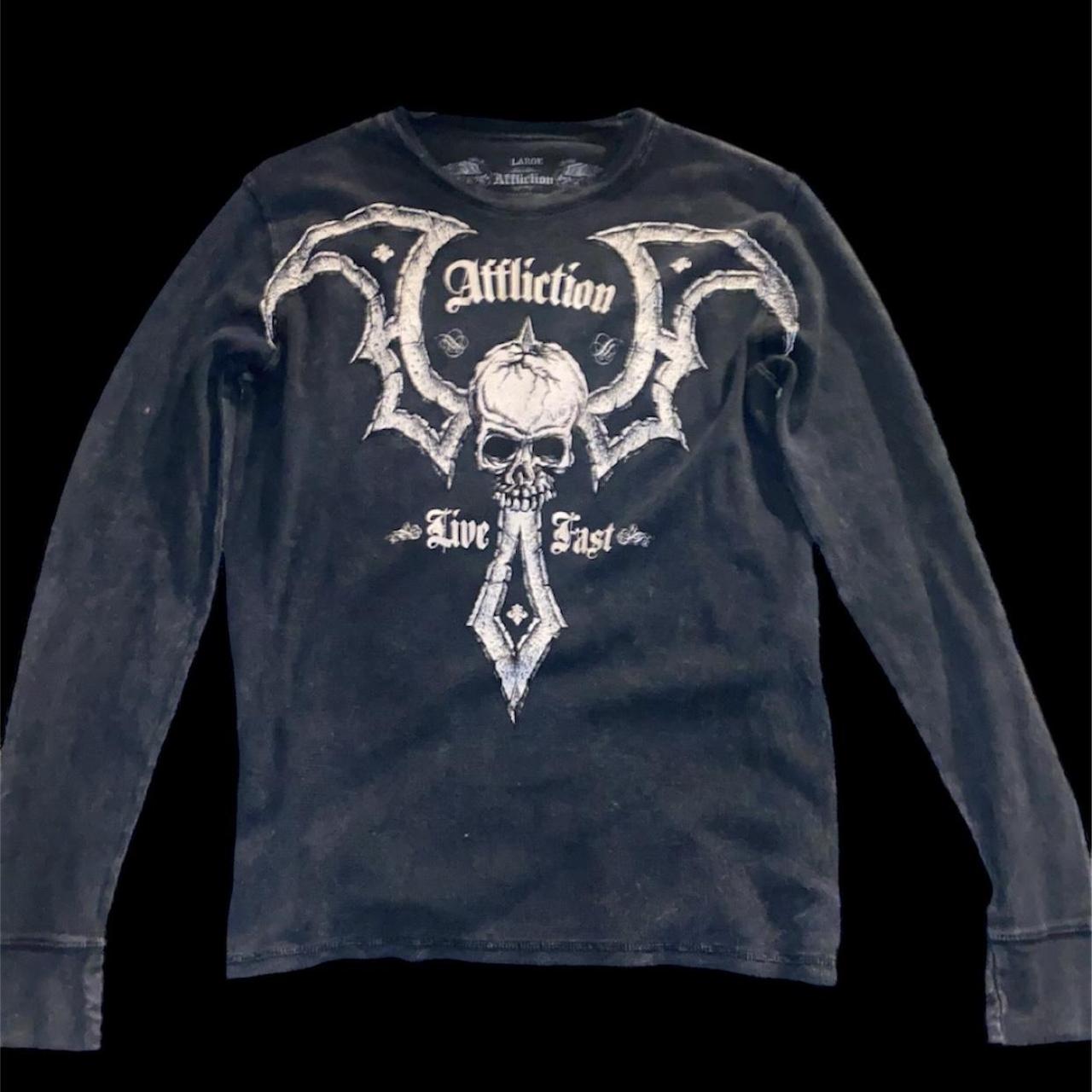 black skull affliction thermal hella fire design... - Depop