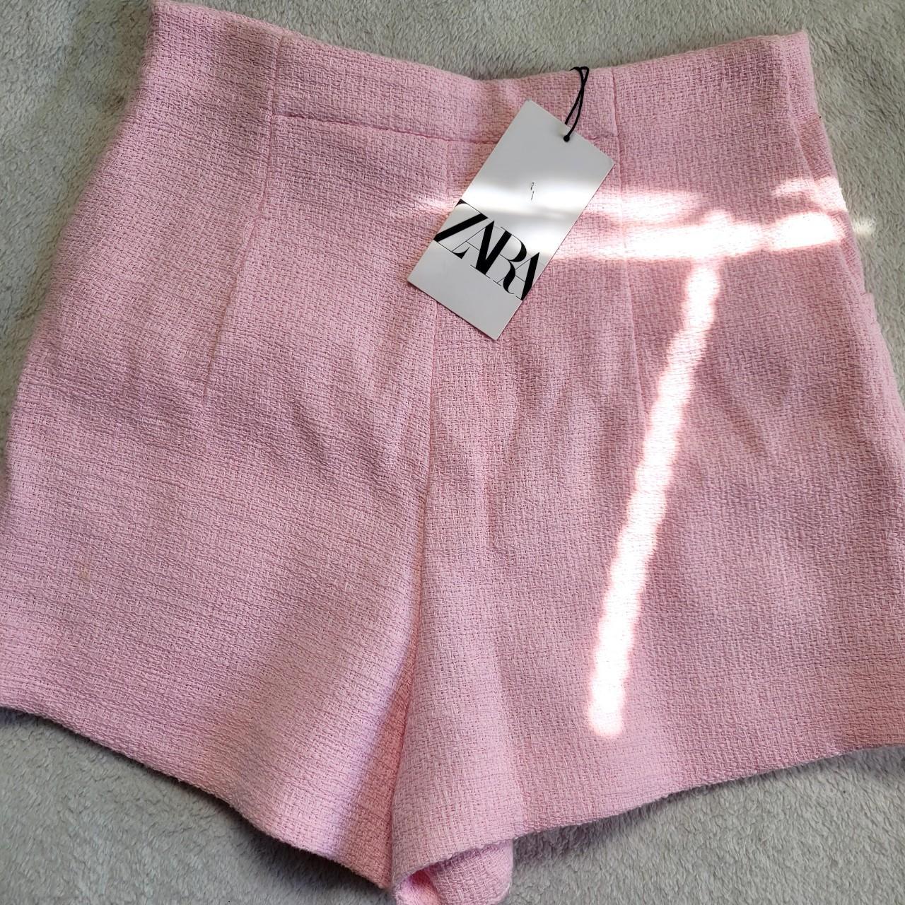 ZARA pink high-waisted shorts. Golden buttons on... - Depop