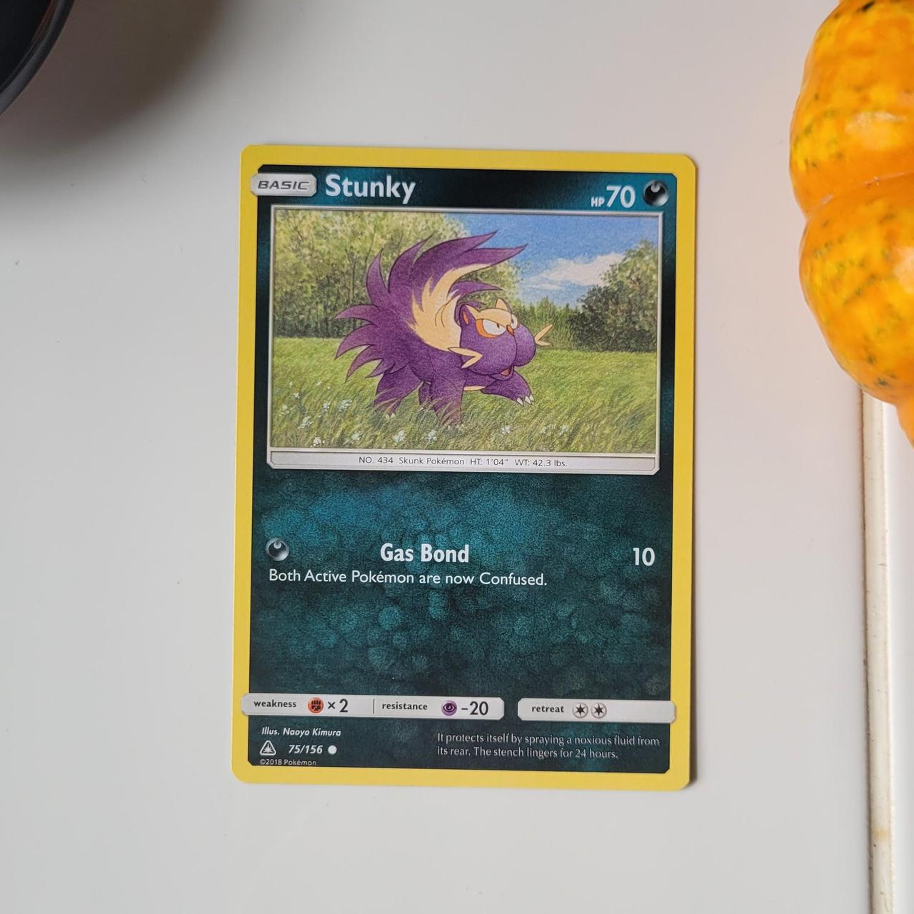 Basic Stunky trading Pokémon card 2018. Type:... - Depop