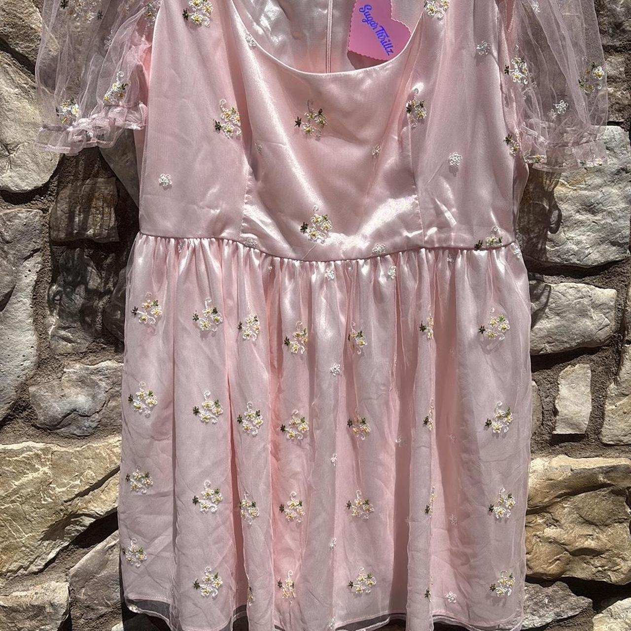 Dolls Kill Sugar Thrillz Babydoll Pink Floral Mini... - Depop