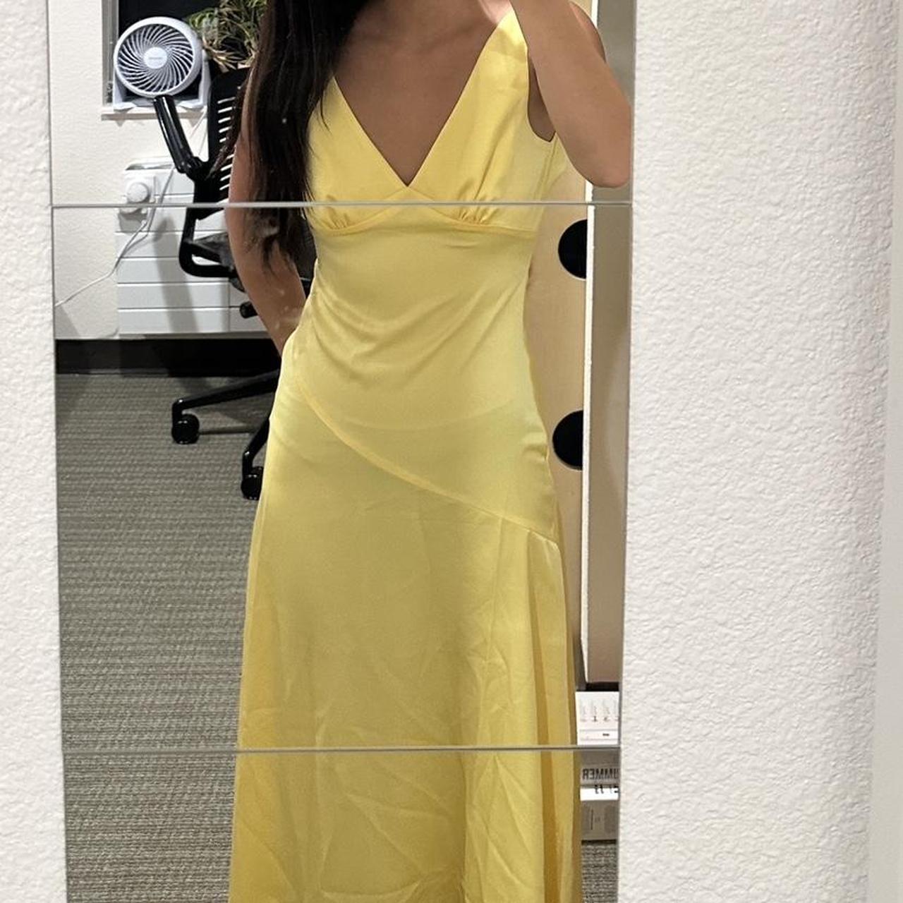 repop! commense yellow cowl back maxi dress! very... | Depop