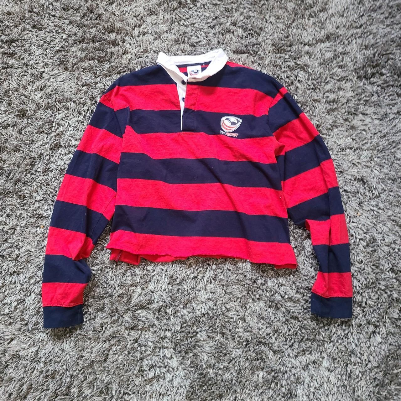 Red and Navy USARugby collared rugby shirt Size:... | Depop