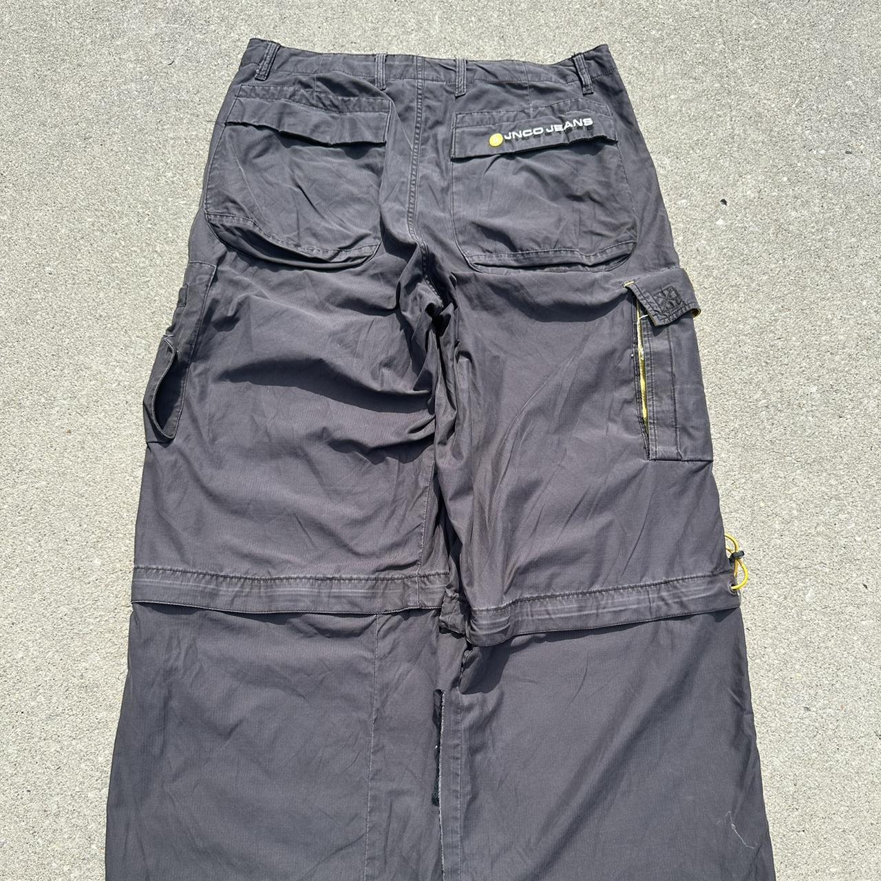 Vintage gray and yellow wide leg JNCO cargo jeans... | Depop