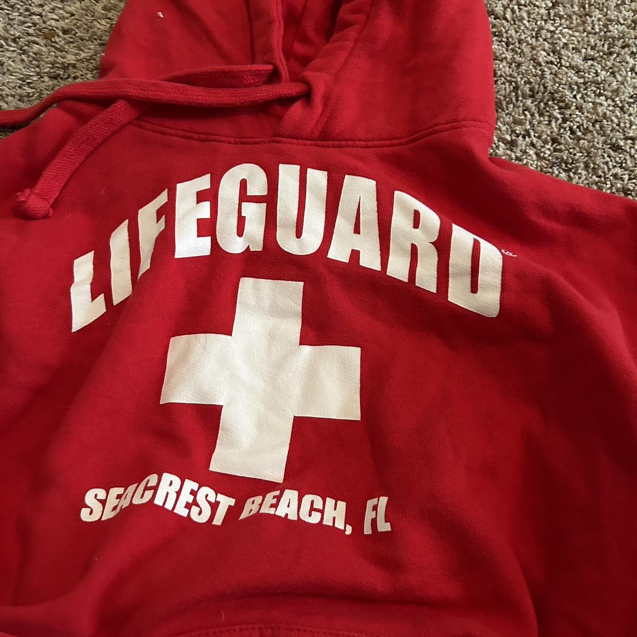Red lifeguard hoodie from seacrest beach, florida - Depop