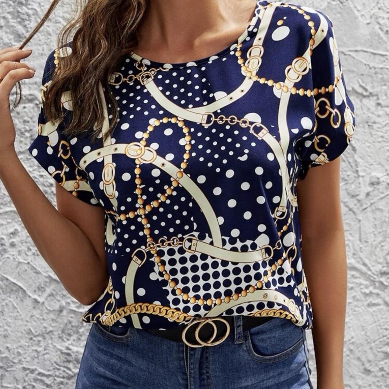 Polka Dot and Chain Print Blouse Multicolor L... - Depop