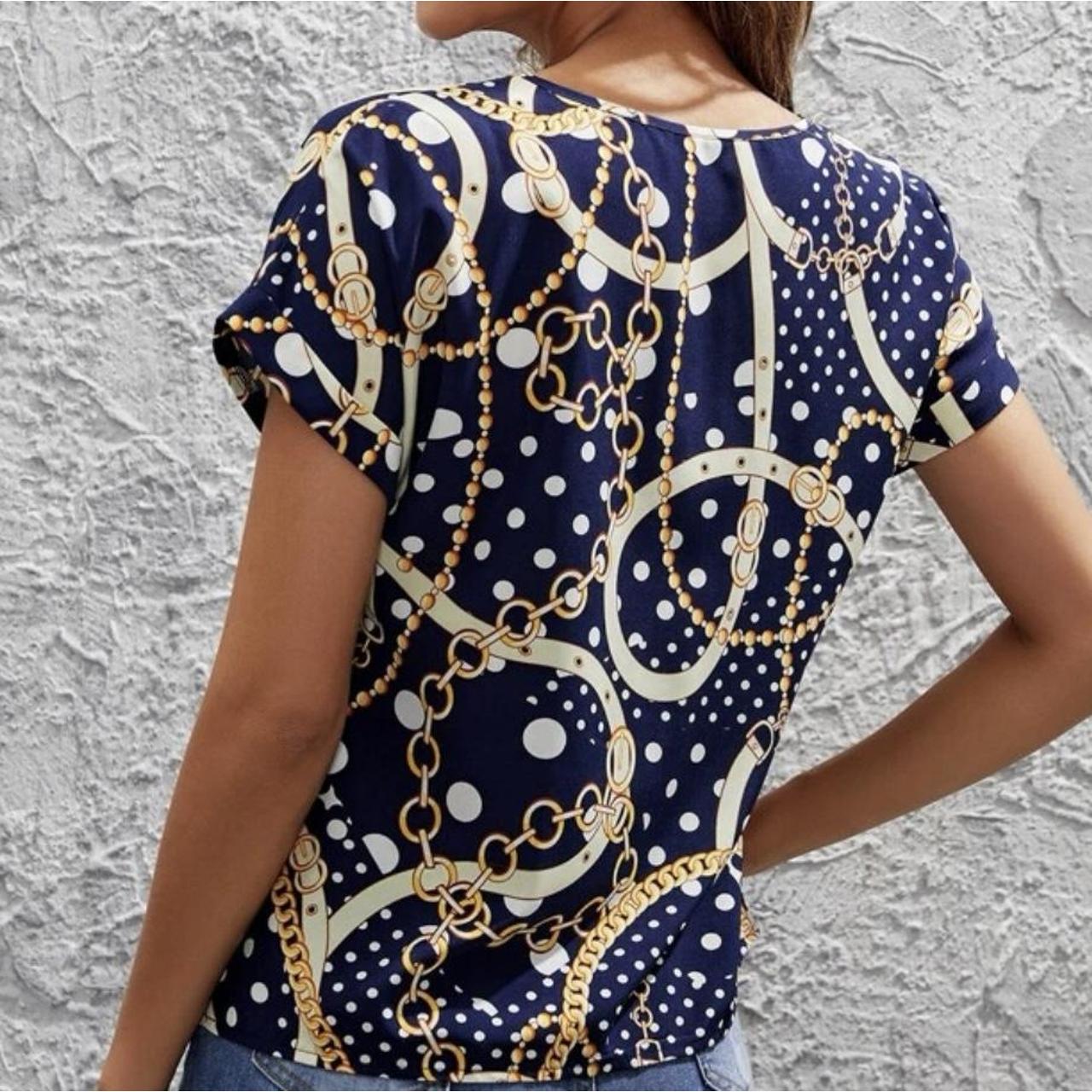 Polka Dot and Chain Print Blouse Multicolor L... - Depop