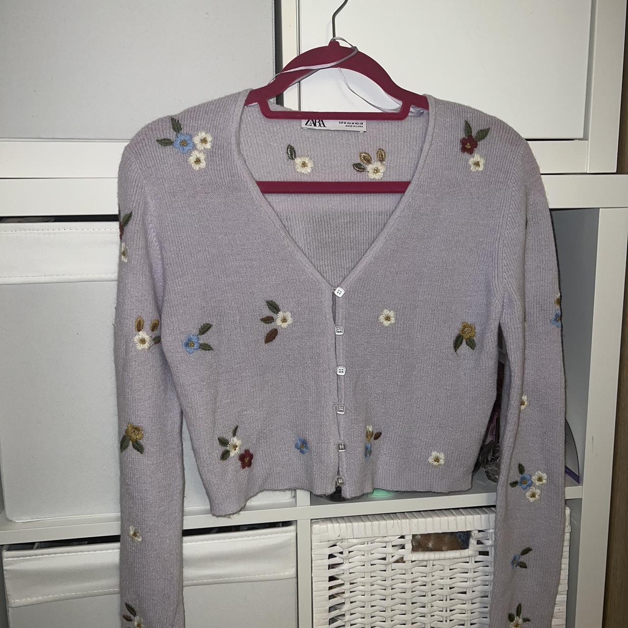 Zara lilac cardigan with embroidered flowers. New... - Depop