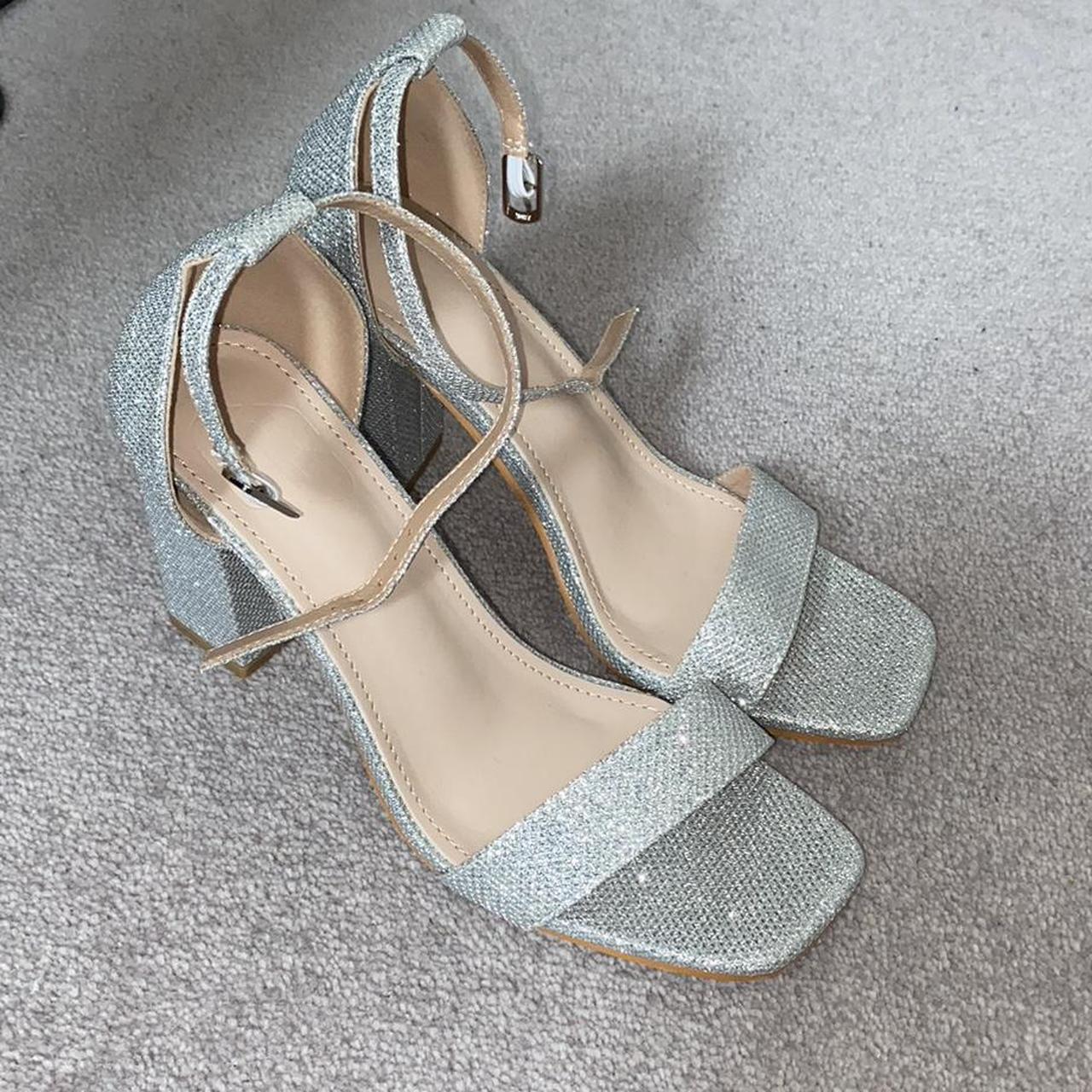 sparkly silver heels size 4.5 - Depop