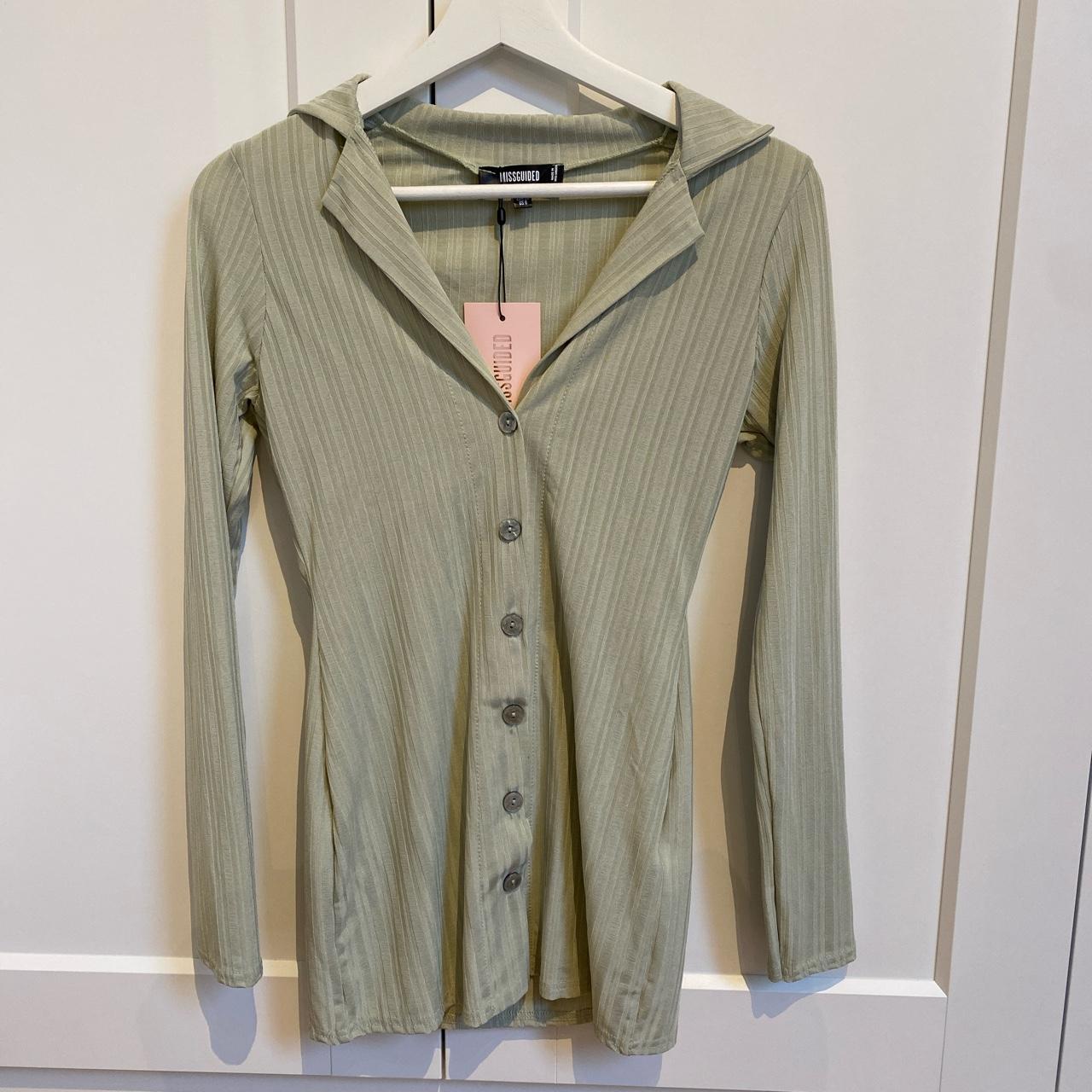 Sage green slinky rib button through cardigan with... - Depop