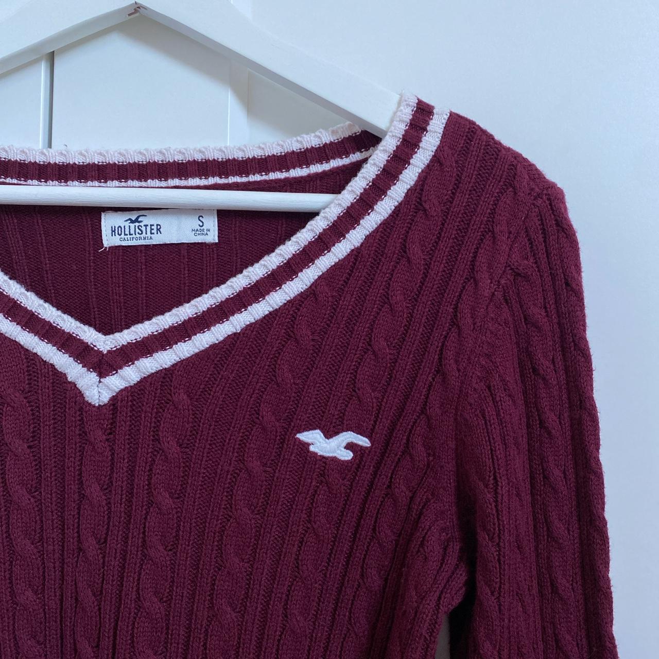 Hollister Co. Women's Burgundy and White Jumper | Depop