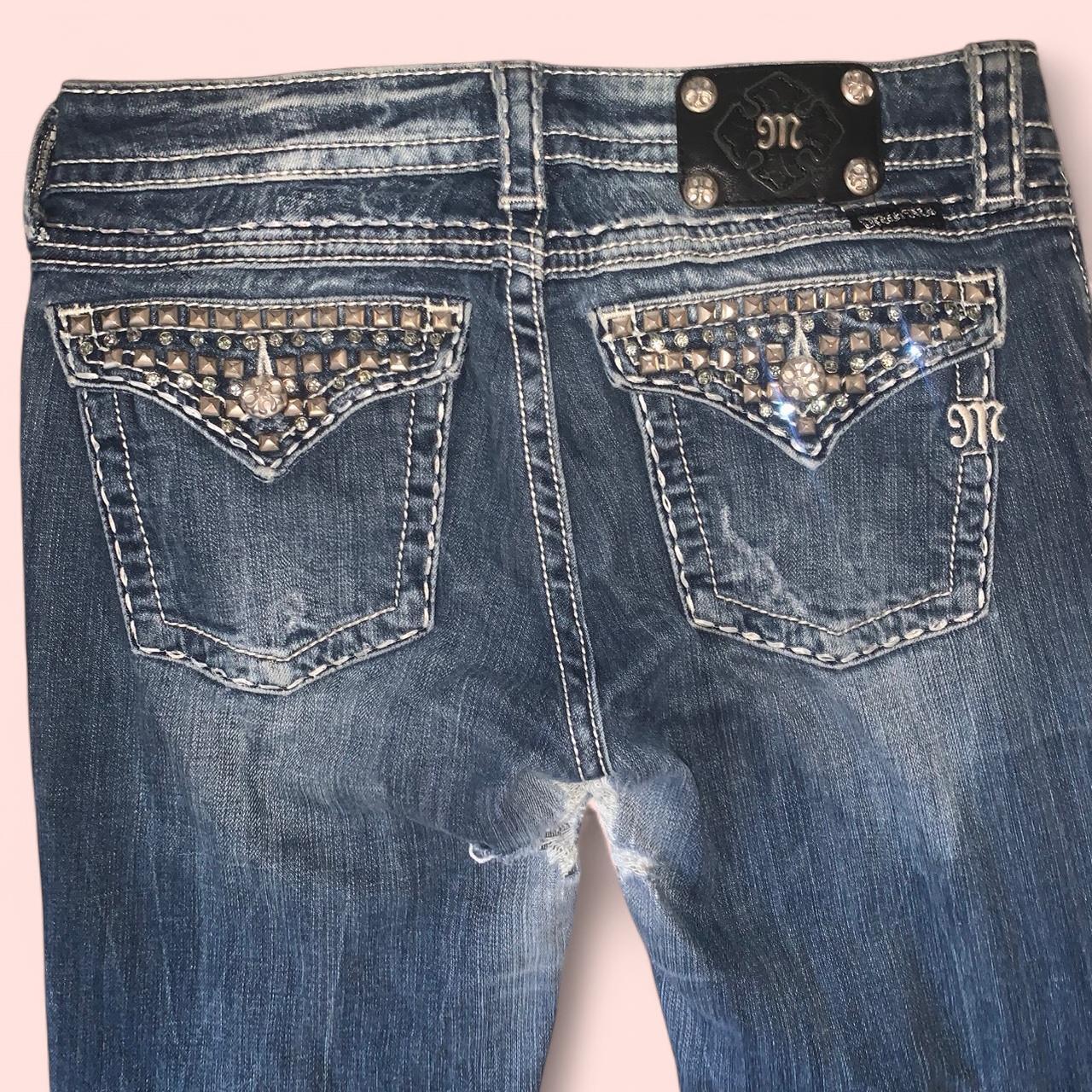 Miss Me low rise bootcut jeans with bedazzled back... | Depop