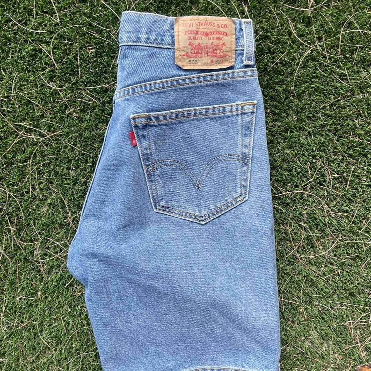 jorts! levi denim shorts, dad shorts! labeled size... - Depop