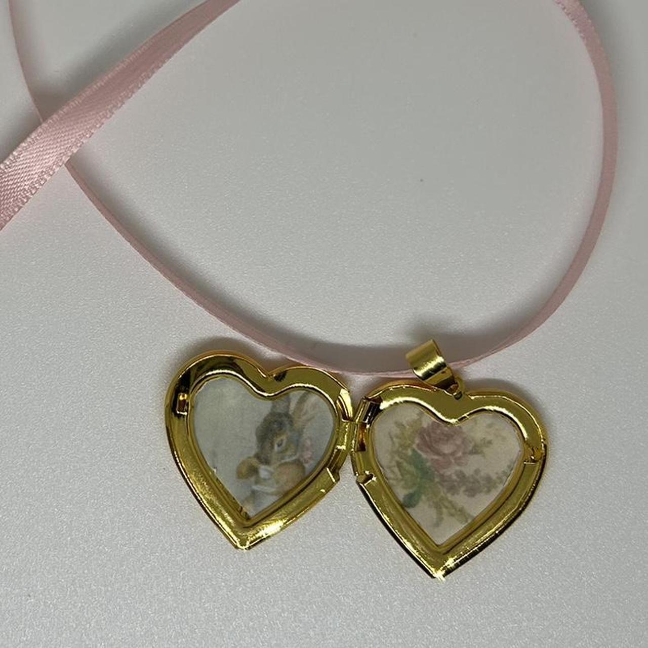 Flower and rabbit heart pink ribbon necklace handmade 🎀 - Depop