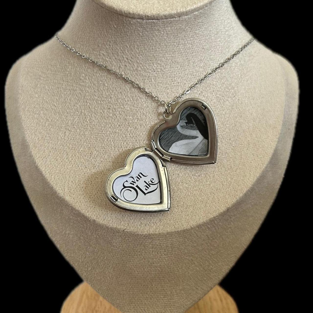 Swan Lake print heart pedant locket necklace... | Depop