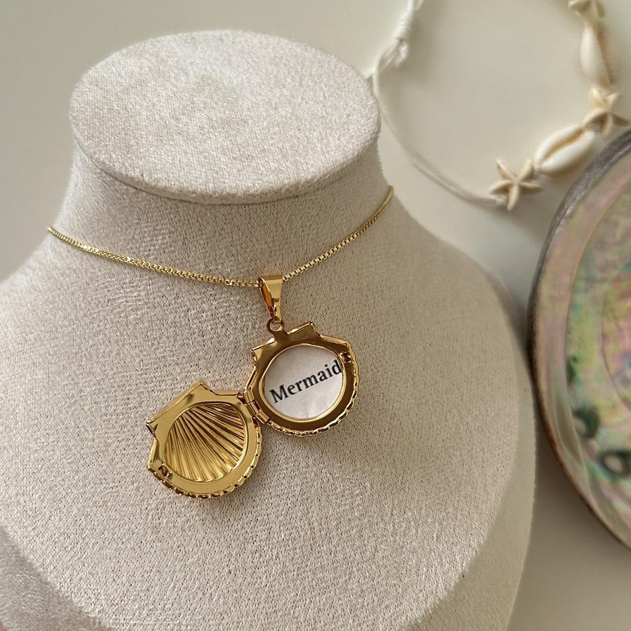 Mermaid print shell gold necklace handmade by me 𓇼... | Depop