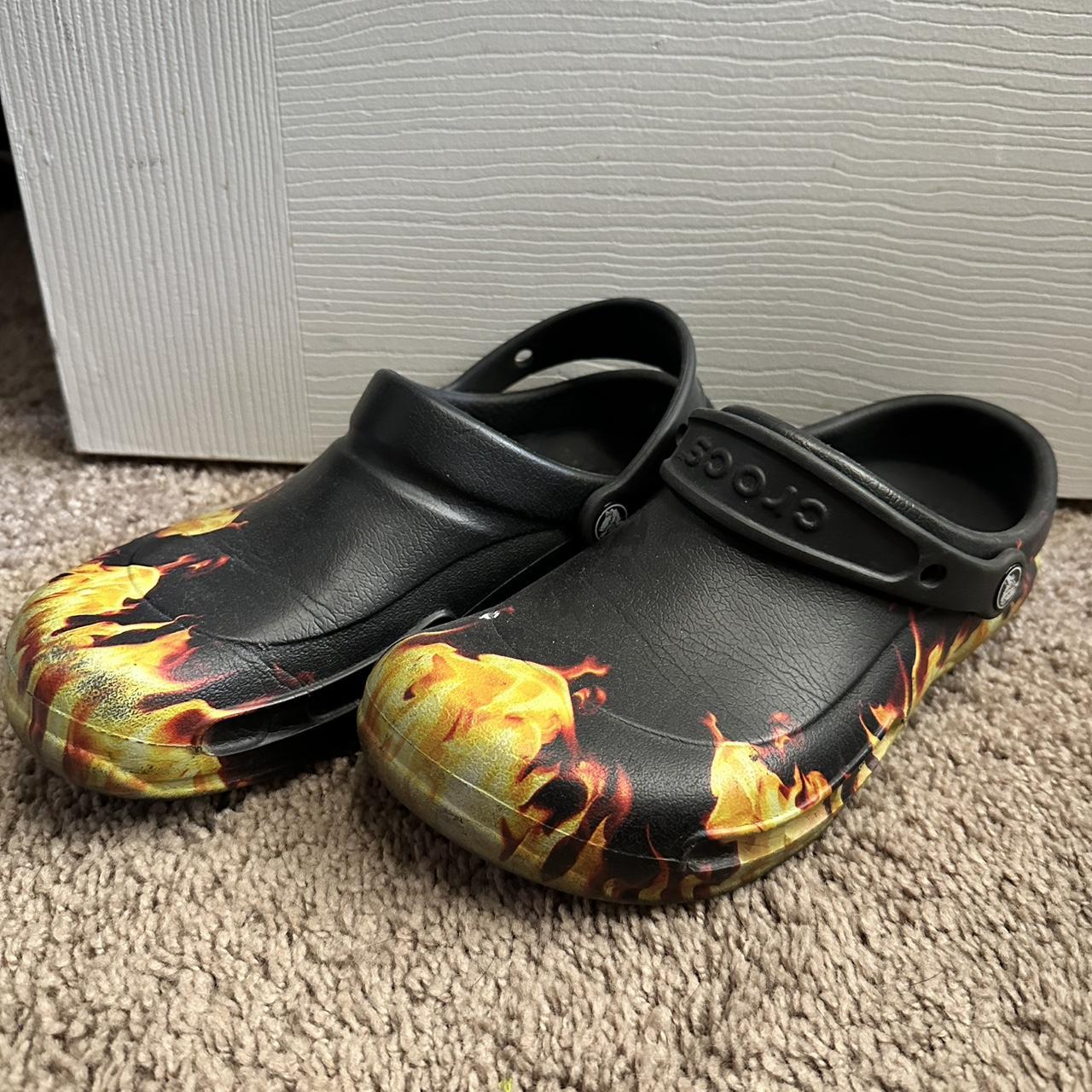 Black non slip crocs with flames | Depop